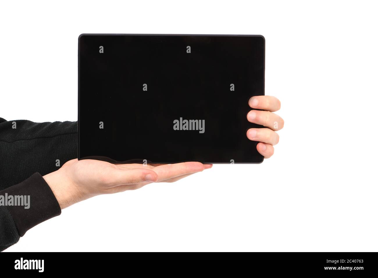 Hand holds tablet pc isolated on white background. High resolution ...