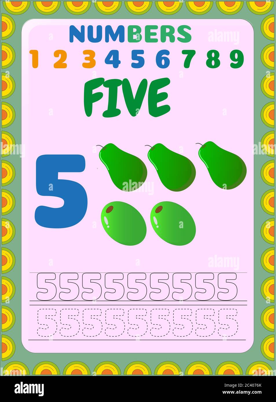 Preschool and toddler math with olive and pear design Stock Vector ...