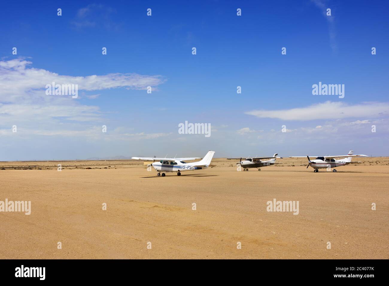 SWAKOPMUND, NAMIBIA - JAN 31, 2016: Cessna airplane takes off on the ...
