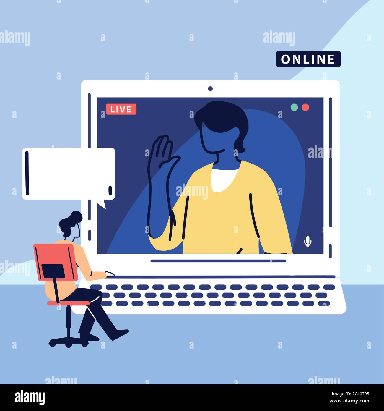 man using computer for virtual meeting, videoconference, remote work ...