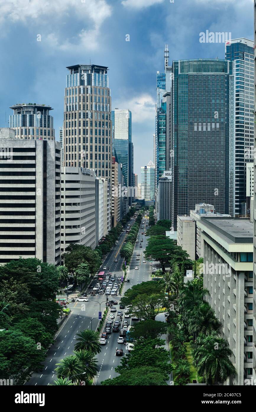View of Makati city during the day. Skyscrapers in clear Sunny weather ...