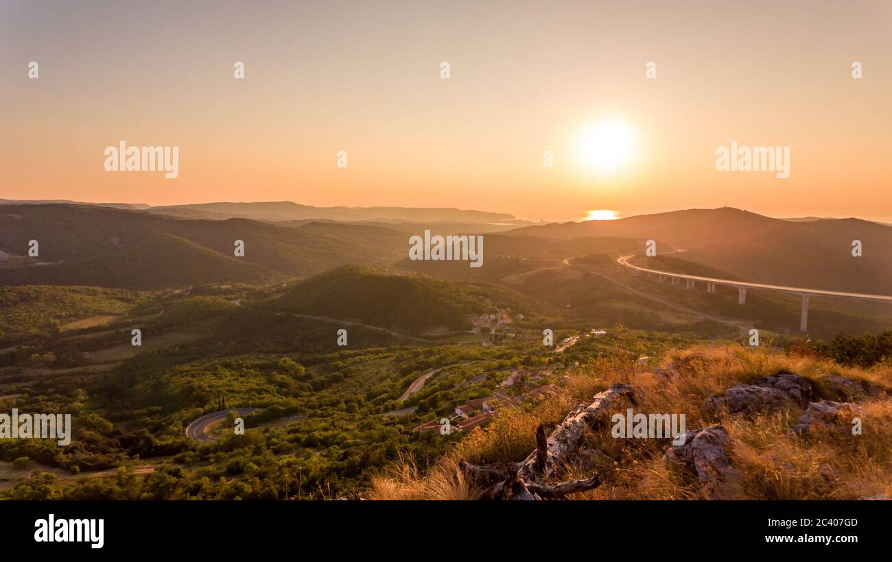 Spectacular sunset panorama with viaduct going towards the sea Stock ...