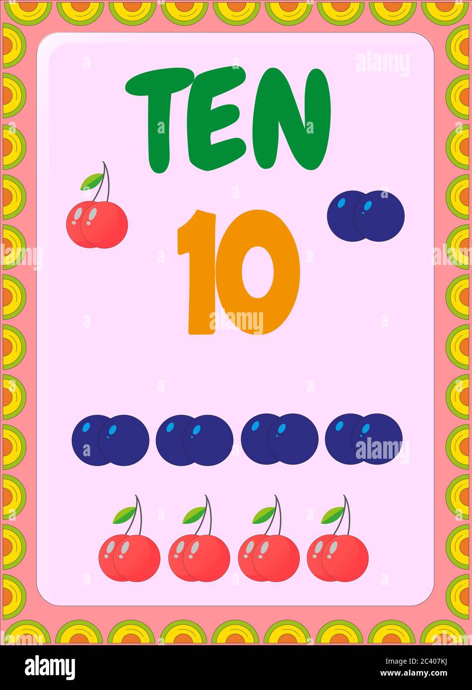 Preschool and toddler math with cherry and blueberry design Stock ...