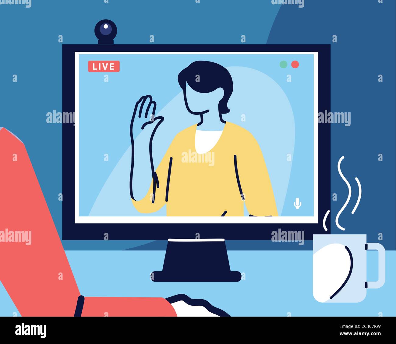 man using computer for virtual meeting, videoconference, remote work ...