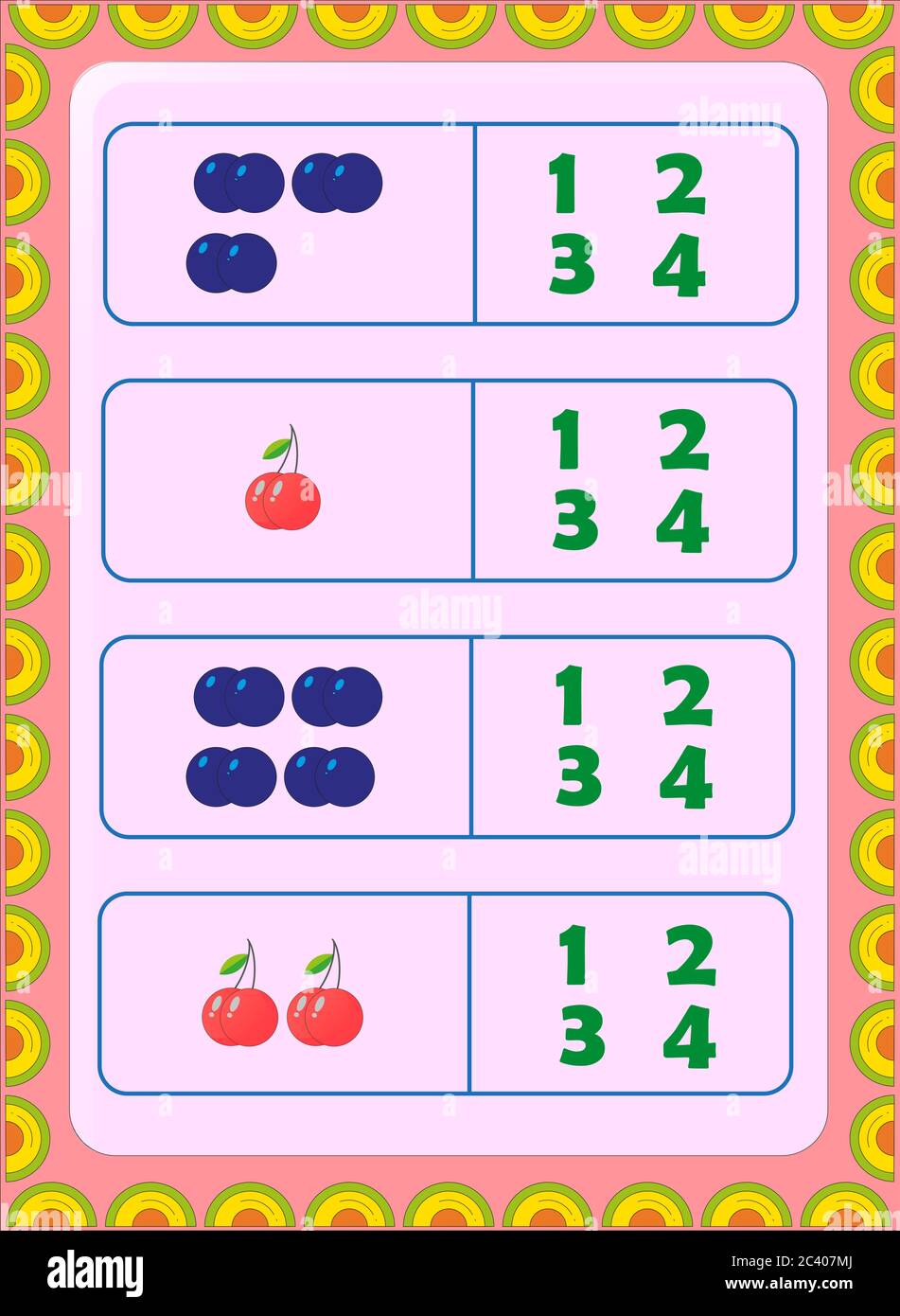 Preschool and toddler math with cherry and blueberry design Stock ...