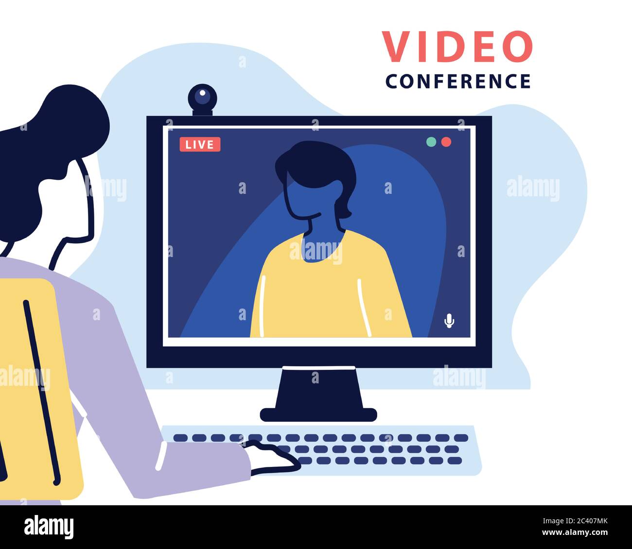 man using computer for virtual meeting, videoconference, remote work ...