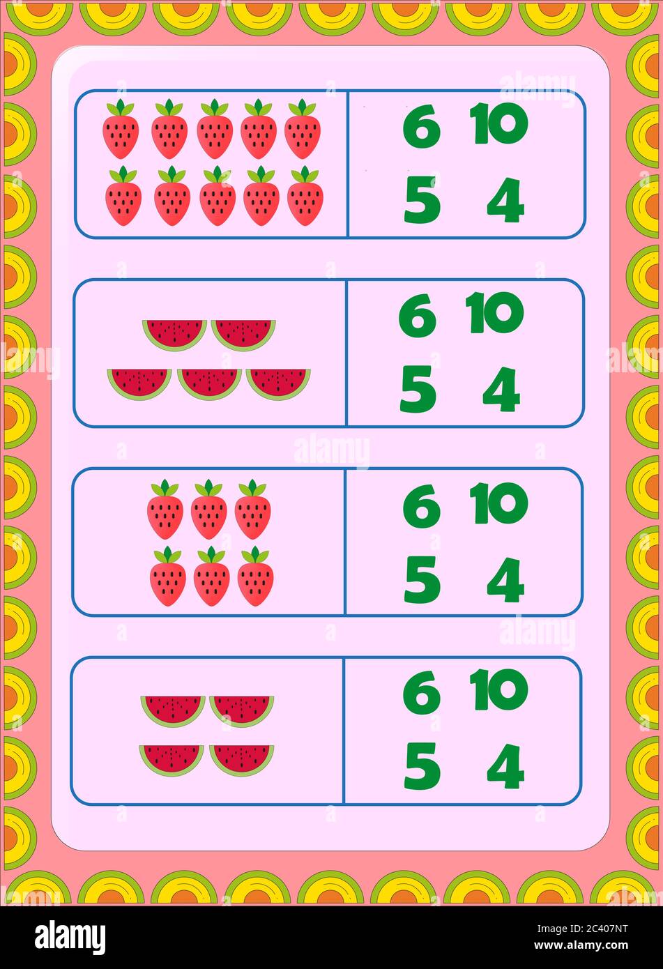 Preschool and toddler math with watermelon and strawberry design Stock ...