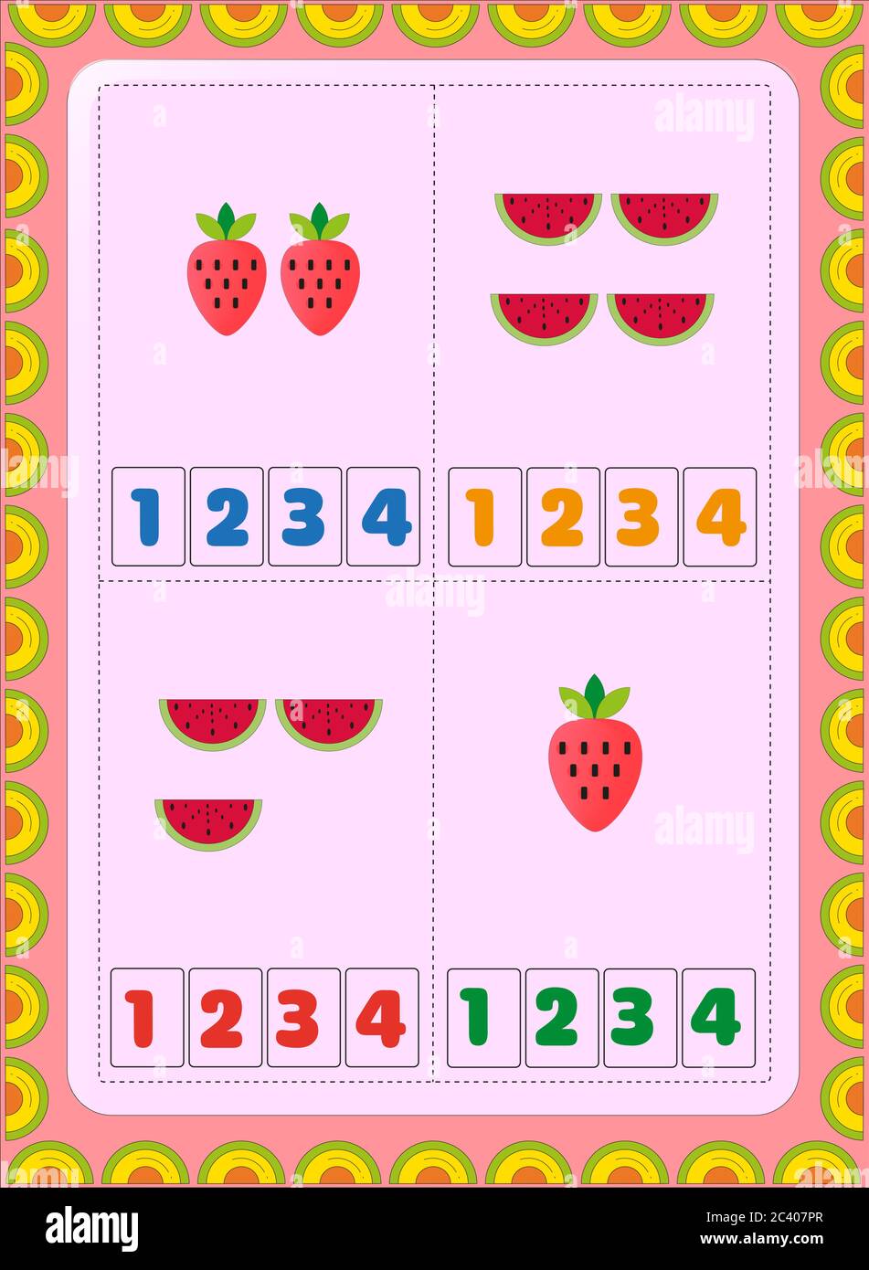 Preschool and toddler math with watermelon and strawberry design Stock ...