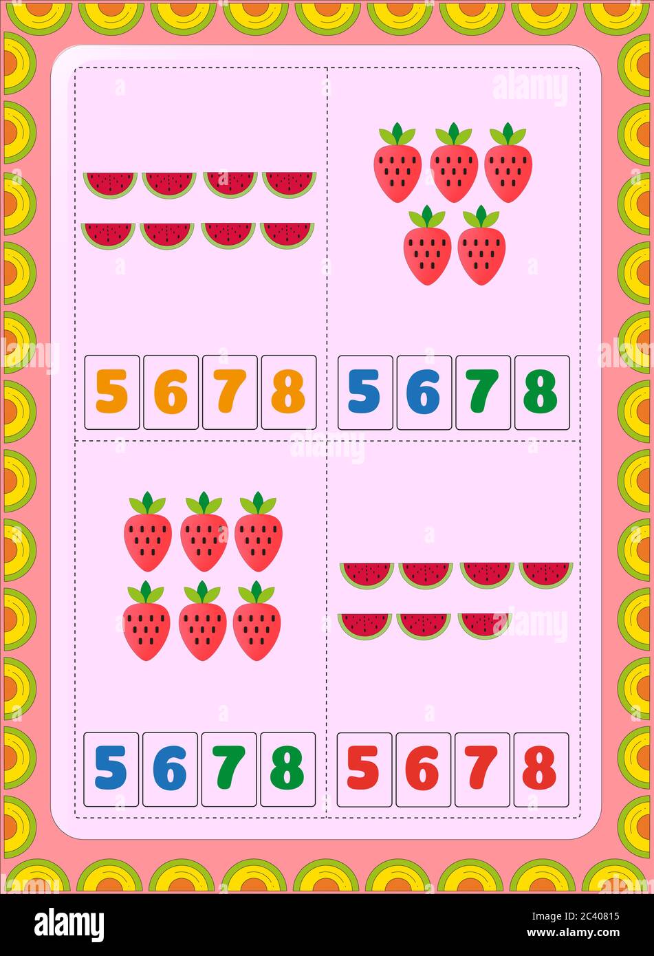Preschool and toddler math with watermelon and strawberry design Stock ...