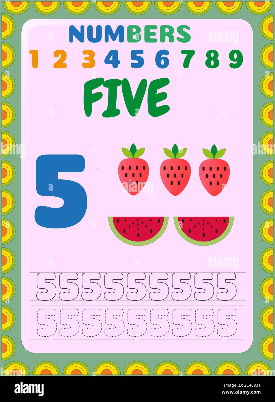 Preschool and toddler math with watermelon and strawberry design Stock ...