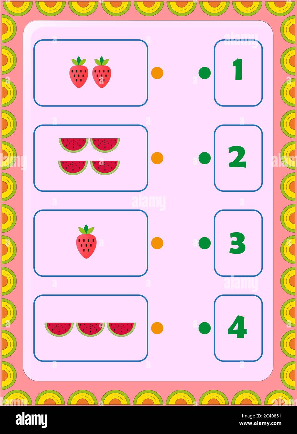 Preschool and toddler math with watermelon and strawberry design Stock ...