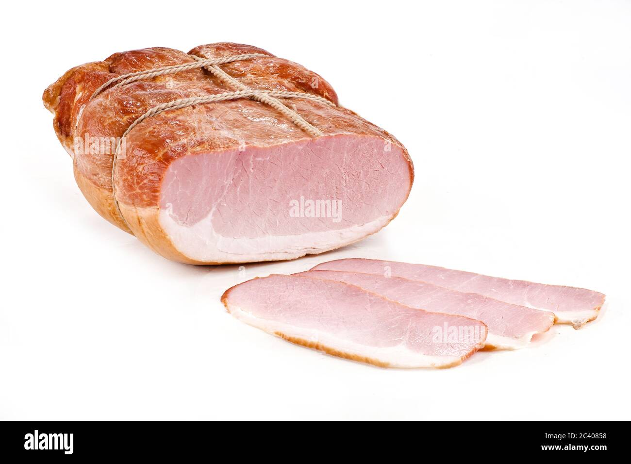 Ham, pork, bacon - smoked ham on a white background. Slices of ham ...
