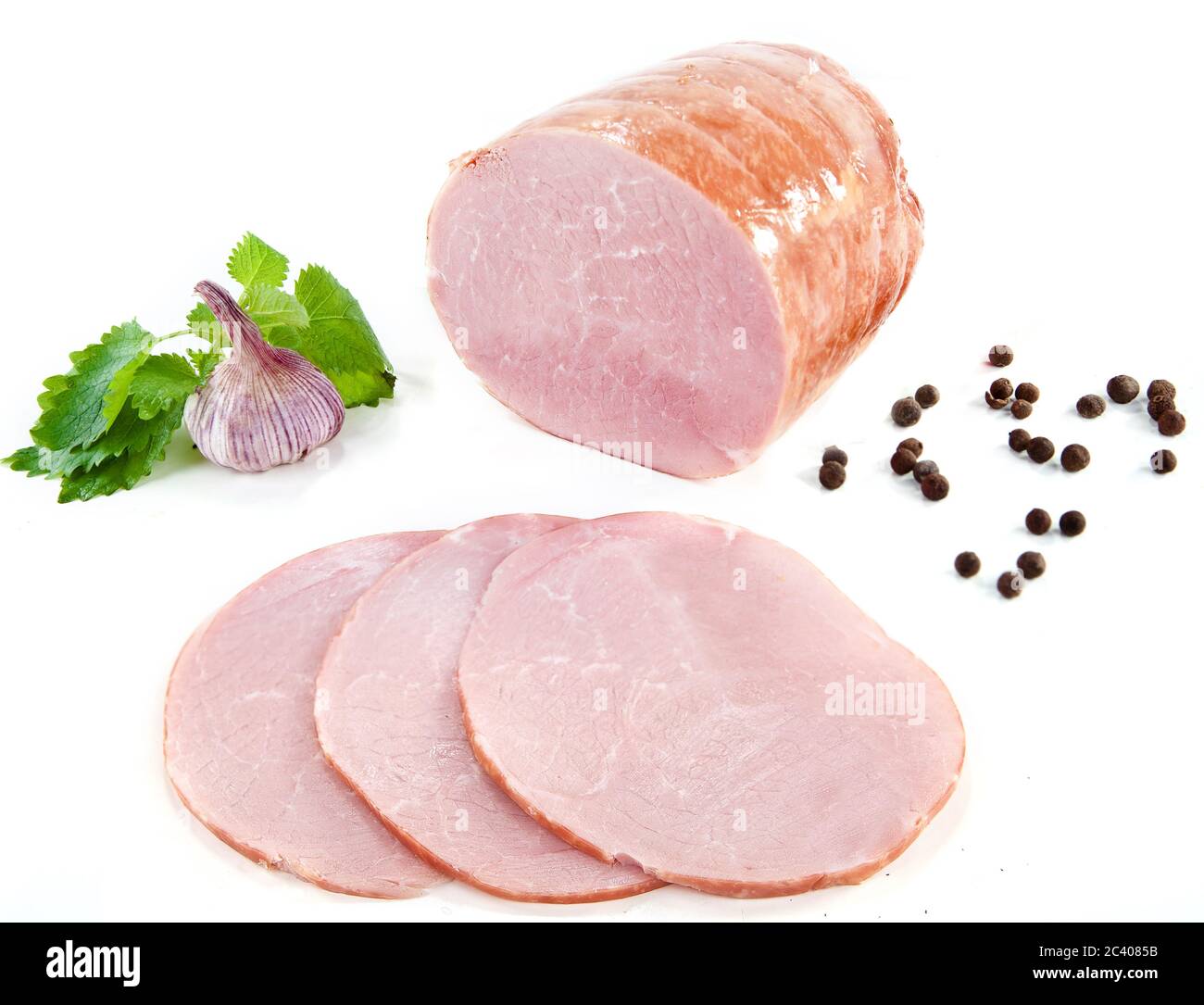 Ham, pork, bacon - smoked ham on a white background. Slices of ham ...