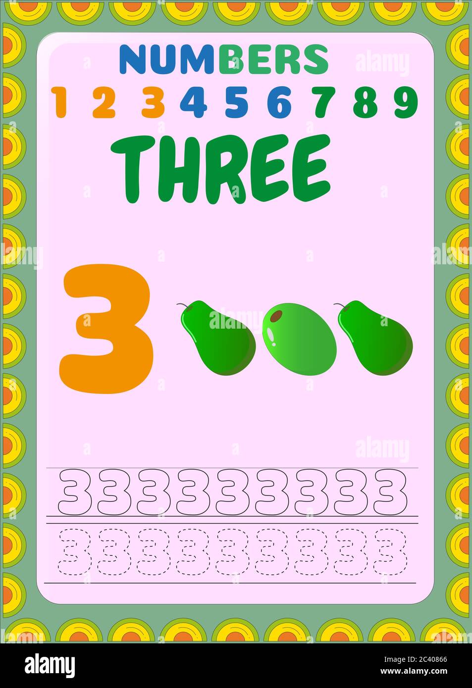 Preschool and toddler math with olive and pear design Stock Vector ...