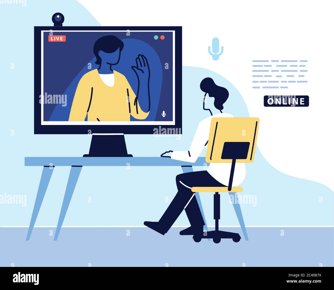 man using computer for virtual meeting, videoconference, remote work ...