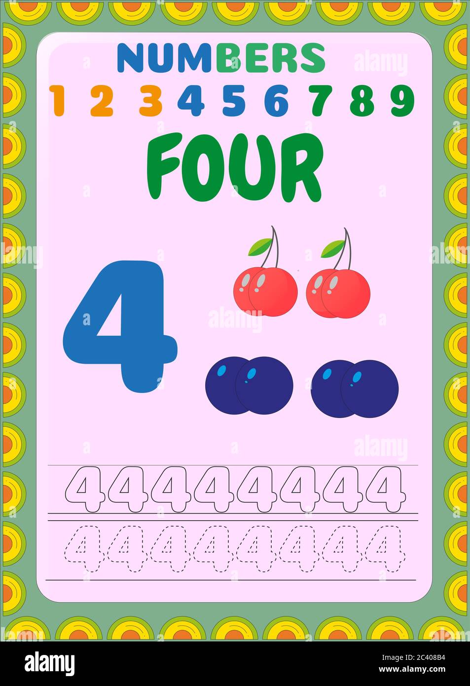 Preschool and toddler math with cherry and blueberry design Stock ...