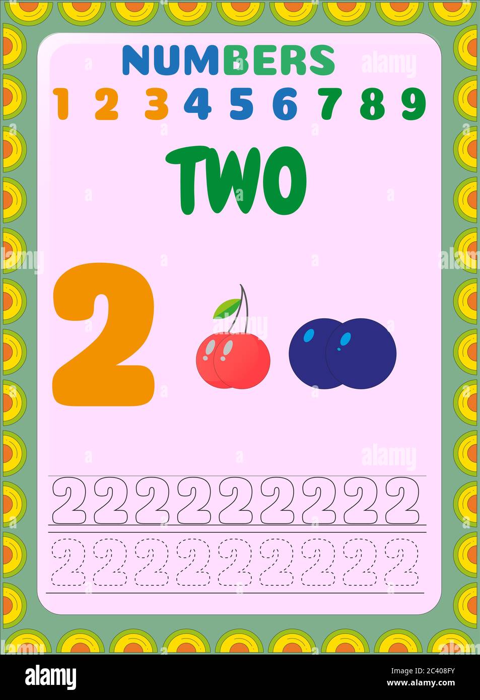 Preschool and toddler math with cherry and blueberry design Stock ...