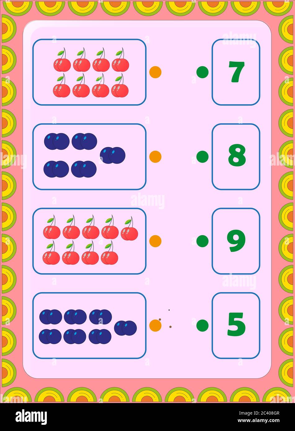 Preschool and toddler math with cherry and blueberry design Stock ...