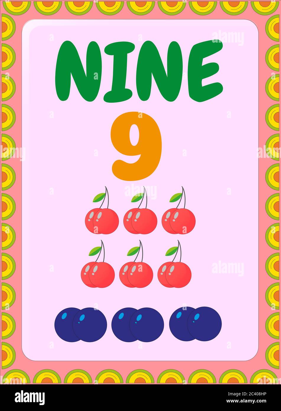 Preschool and toddler math with cherry and blueberry design Stock ...