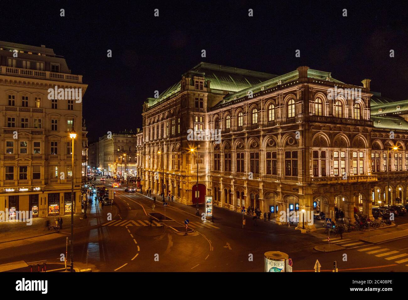 The illuminated building of the Vienna State Opera that is located on ...