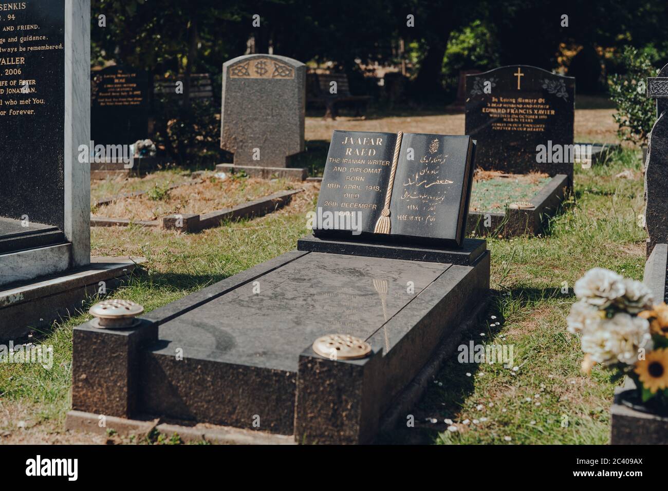 London, UK - June 16, 2020: Tomb of Iranian writer and diplomat Jaafar ...