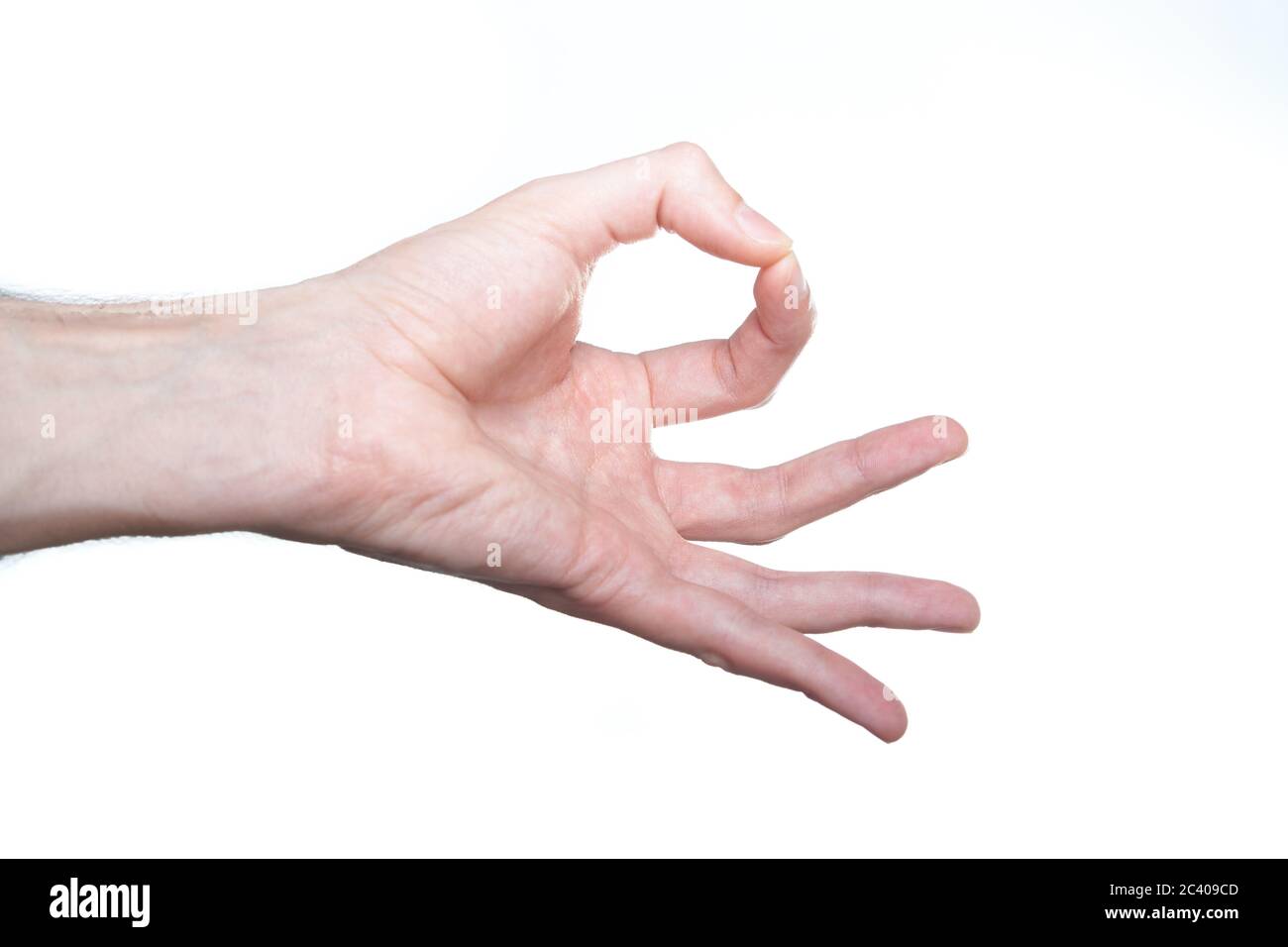 man hand hanging something blank isolated on a white background Stock ...