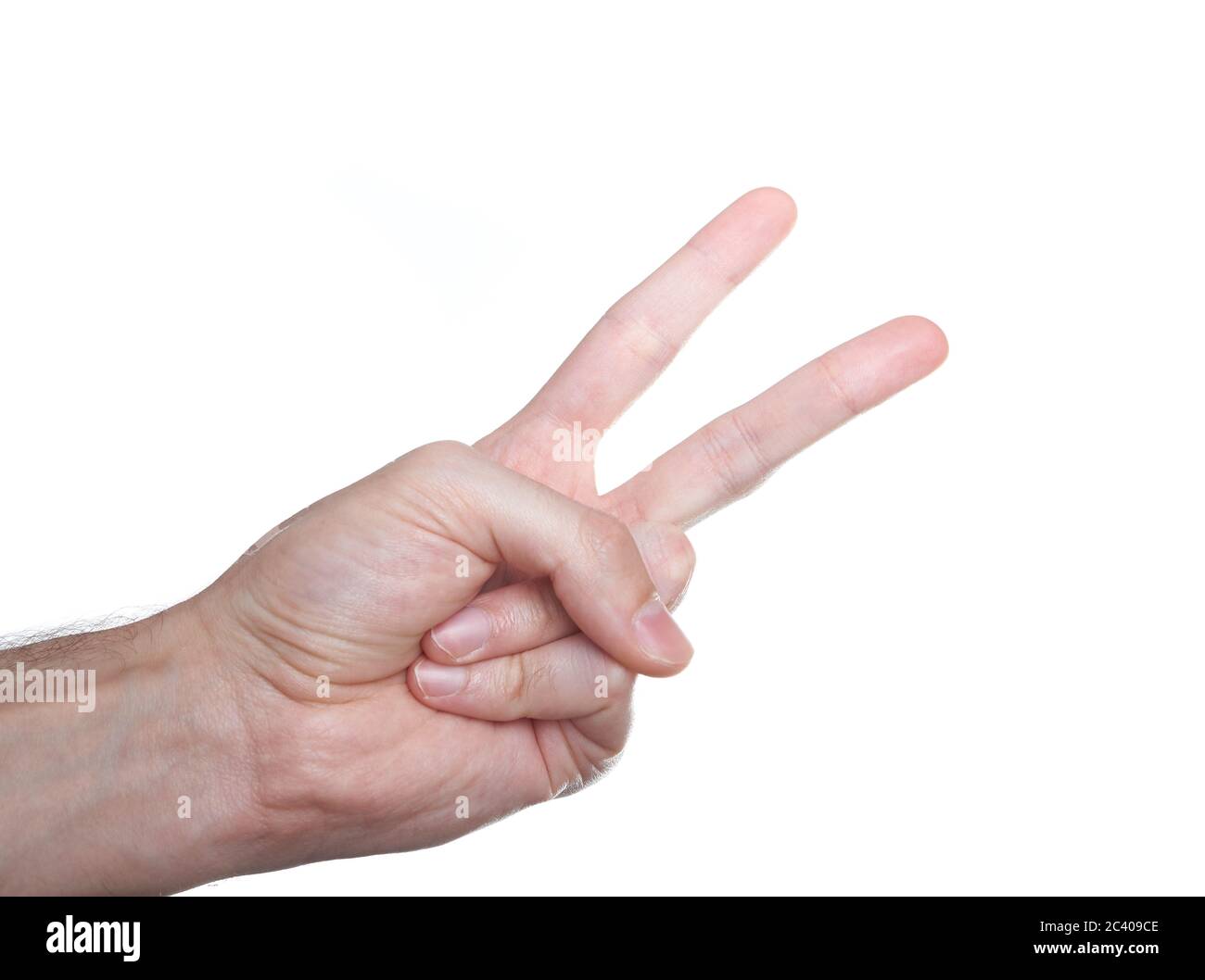 man hand victory sign gesture isolated on white background Stock Photo ...