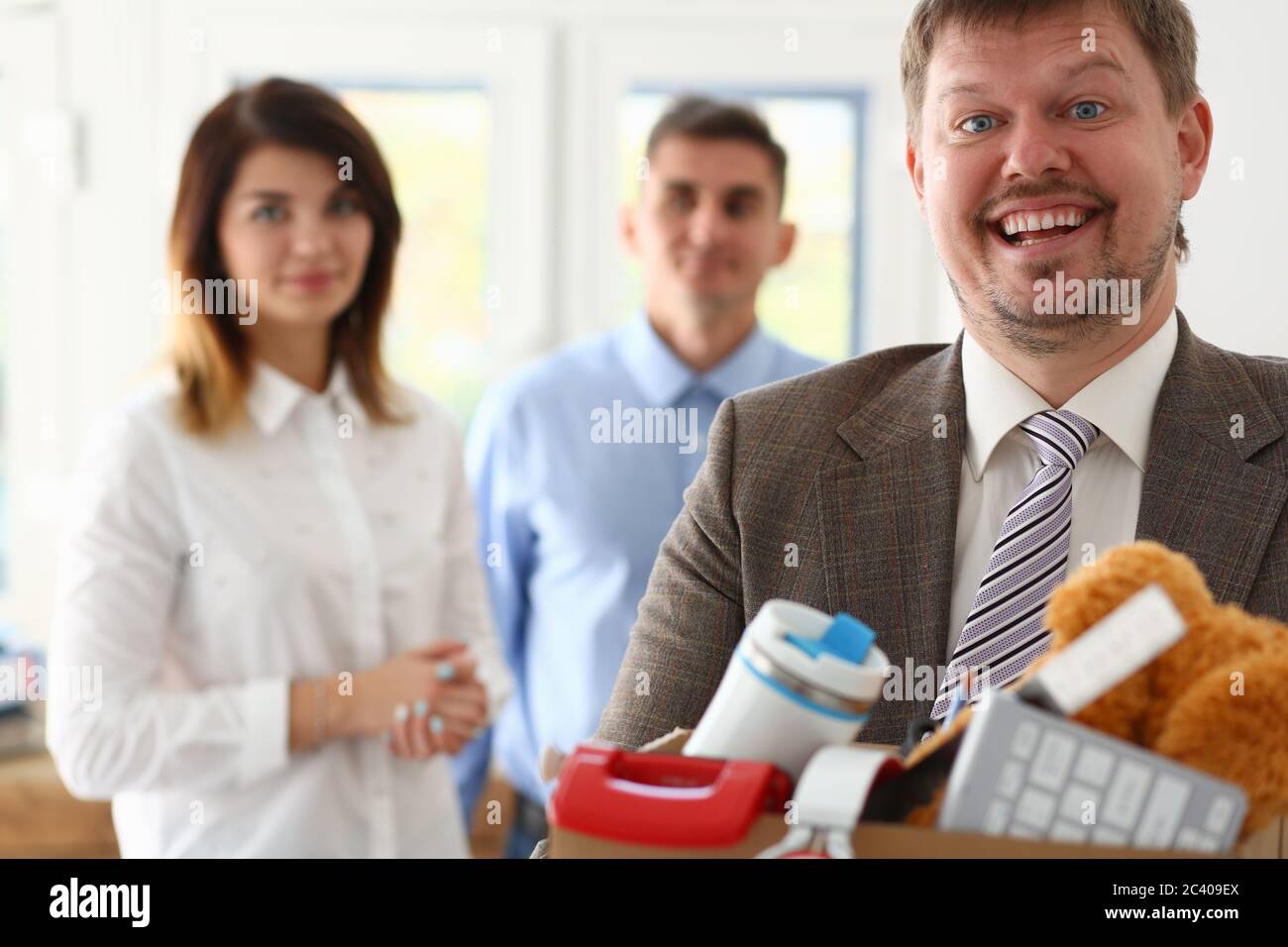 Happy employee leaving office hi-res stock photography and images - Alamy