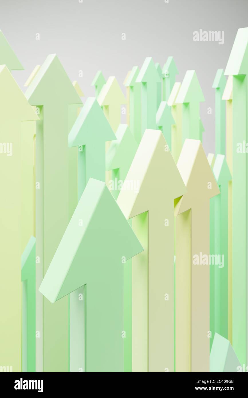 Arrows in a green yellow pastel style color scheme pointing upwards ...