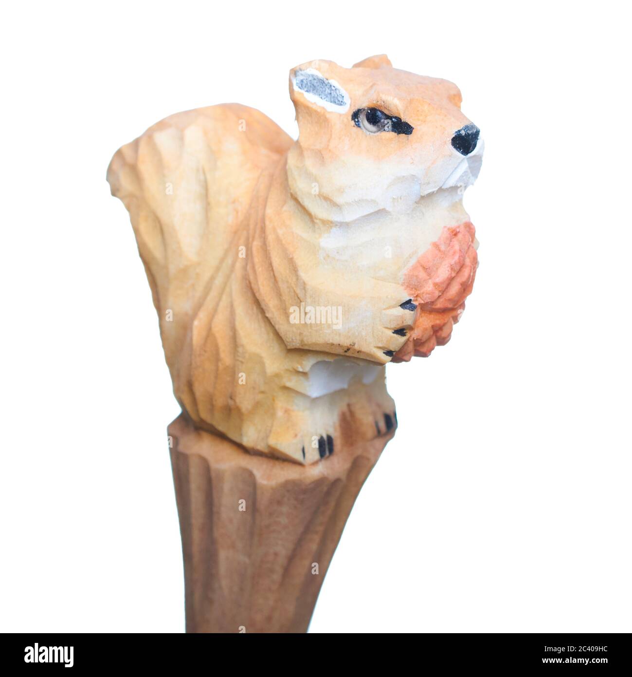 Chipmunk sculpture carved in wood isolated on white background Stock ...