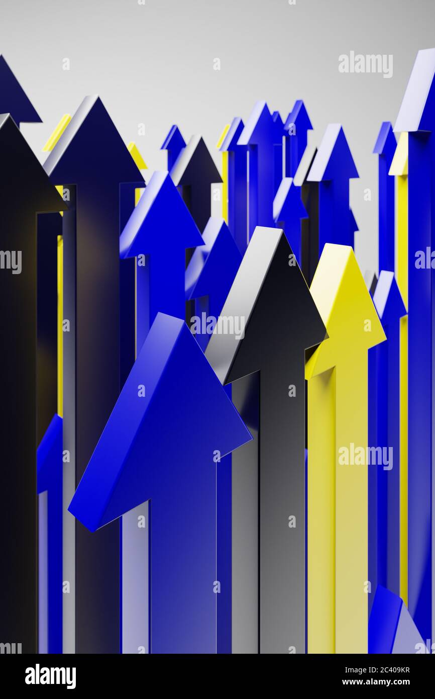 Arrows in a blue yellow color scheme pointing upwards. Concept for ...