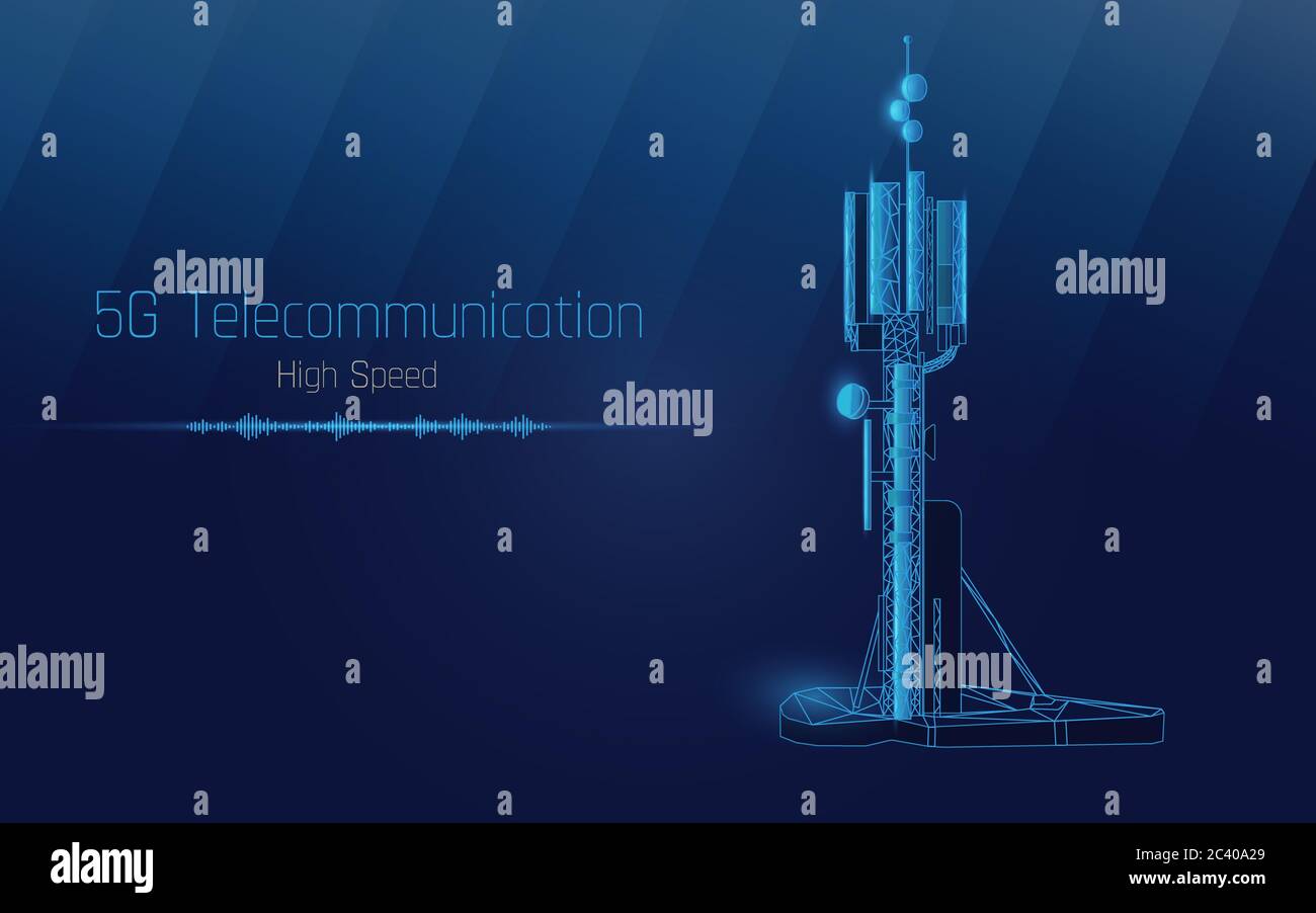 3d base station receiver. telecommunication tower 5g polygonal design global connection ...