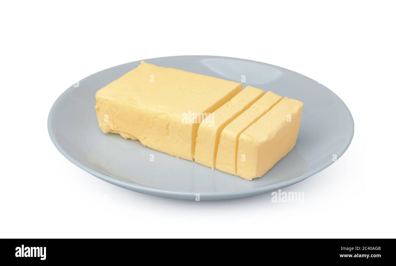 Butter on white plate isolated on white background Stock Photo - Alamy