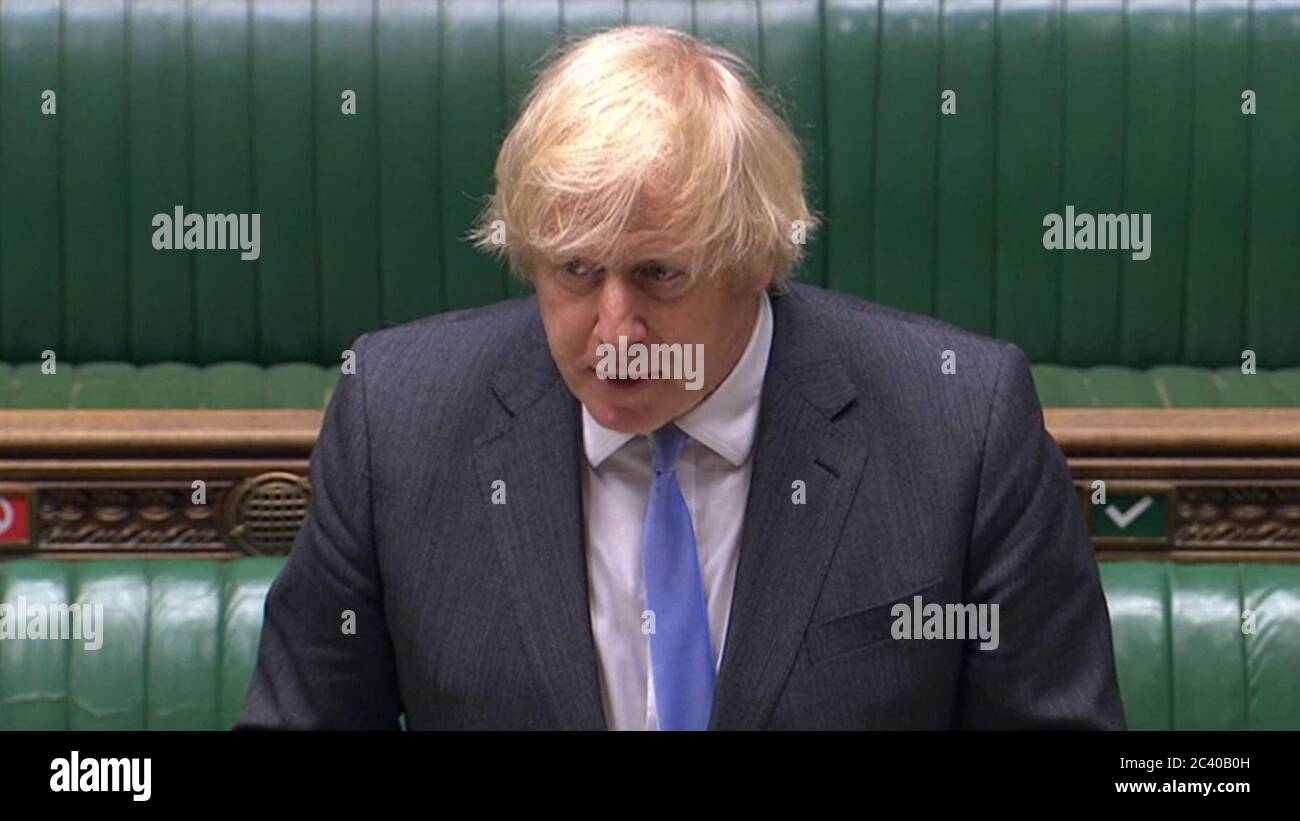 Prime Minister Boris Johnson giving a statement in the House of Commons ...