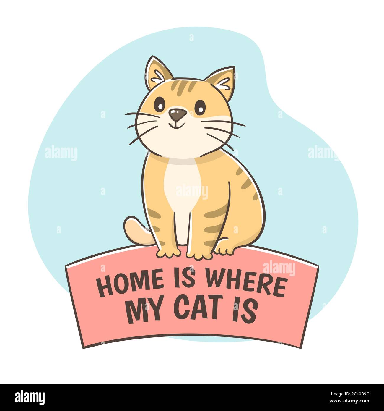 Cute hand-drawn cat sitting on the quote "Home is where my cat is". Cat ...
