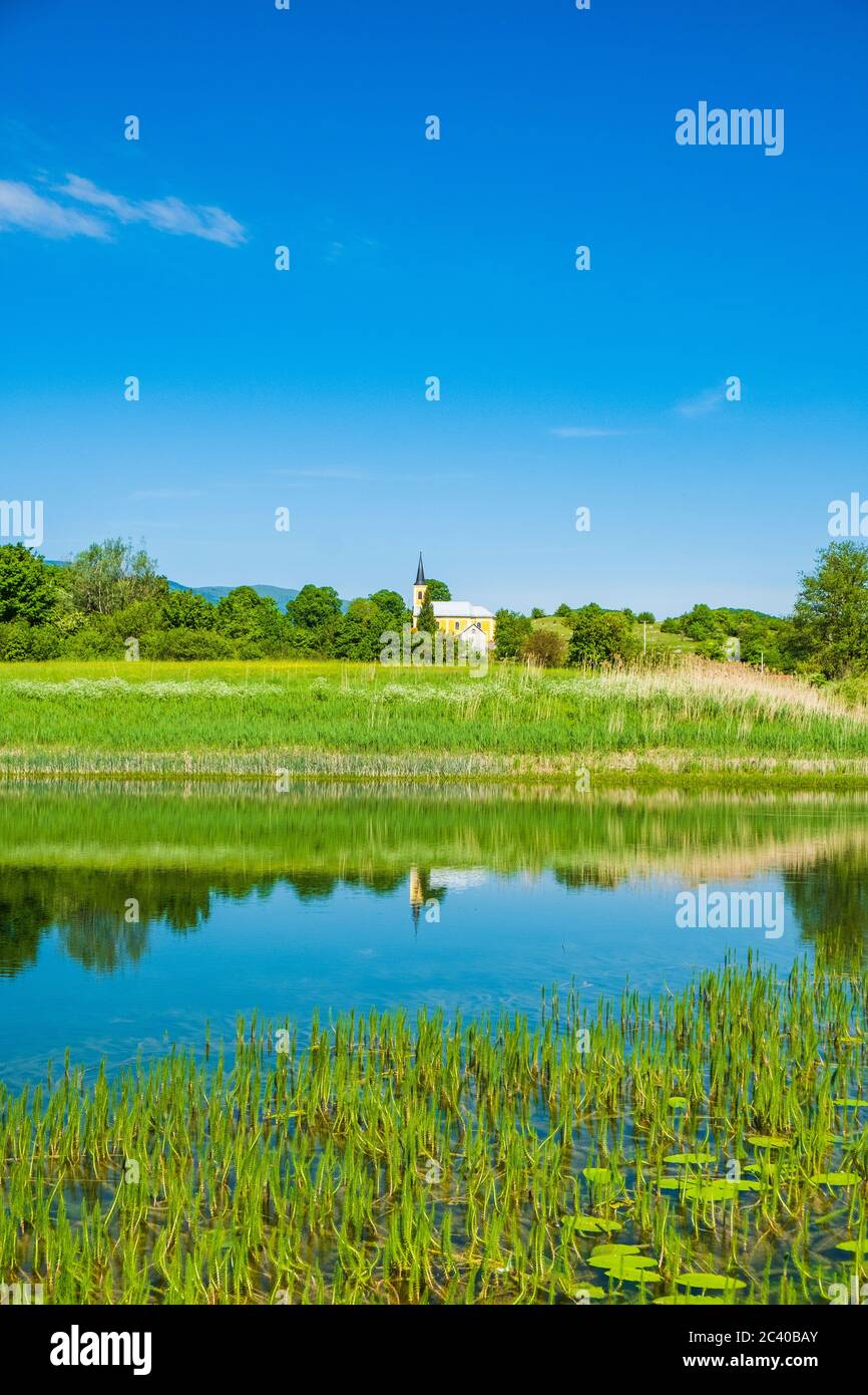 Beautiful green landscape in Lika region on Svica lake, Croatia Stock ...