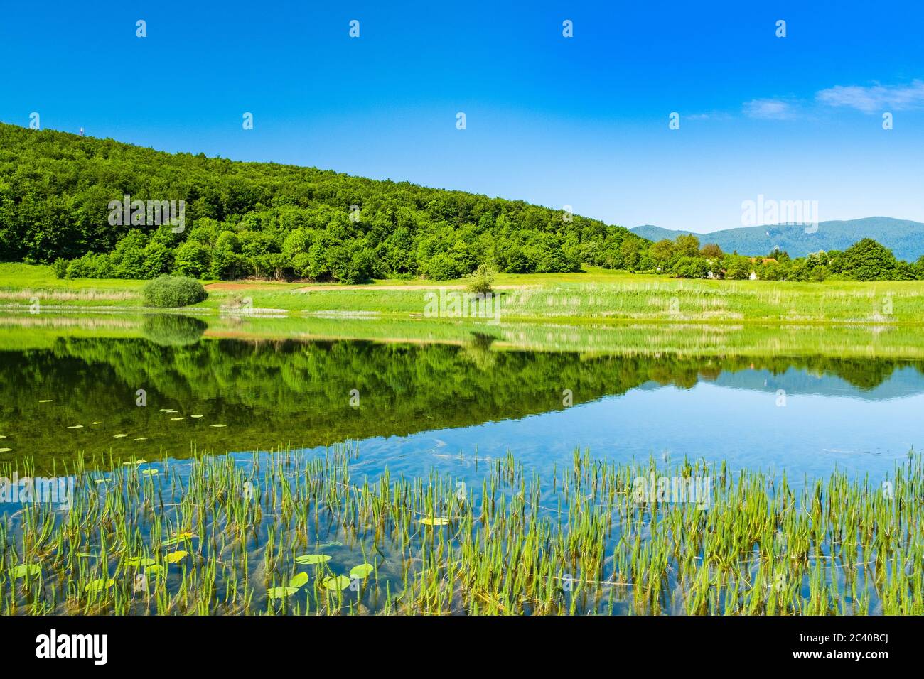 Beautiful green landscape in Lika region on Svica lake, Croatia Stock ...