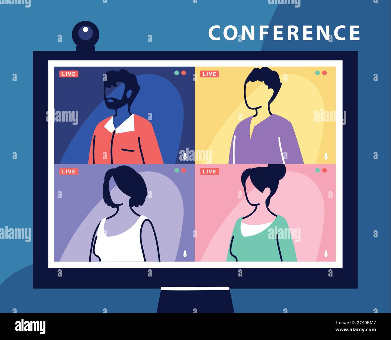 people talking to each other on the computer screen, conference video ...