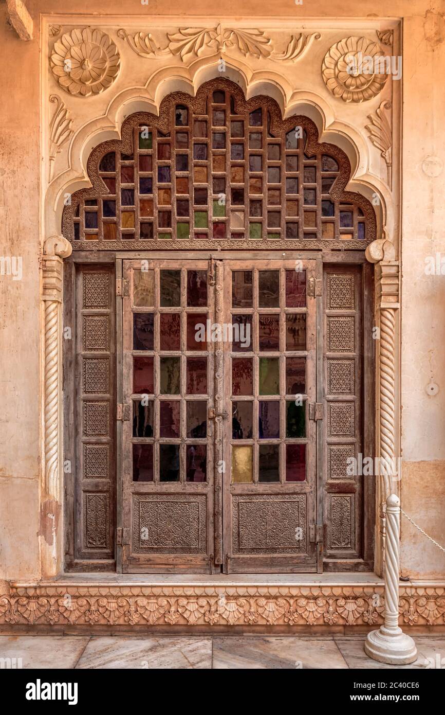 Wooden old gate at Jodhpur fort near main gate entrance, India Stock ...