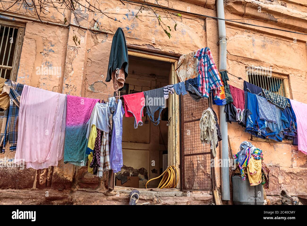 Drying clothes in the Blue City of Jodhpur, Rajasthan , India Stock ...