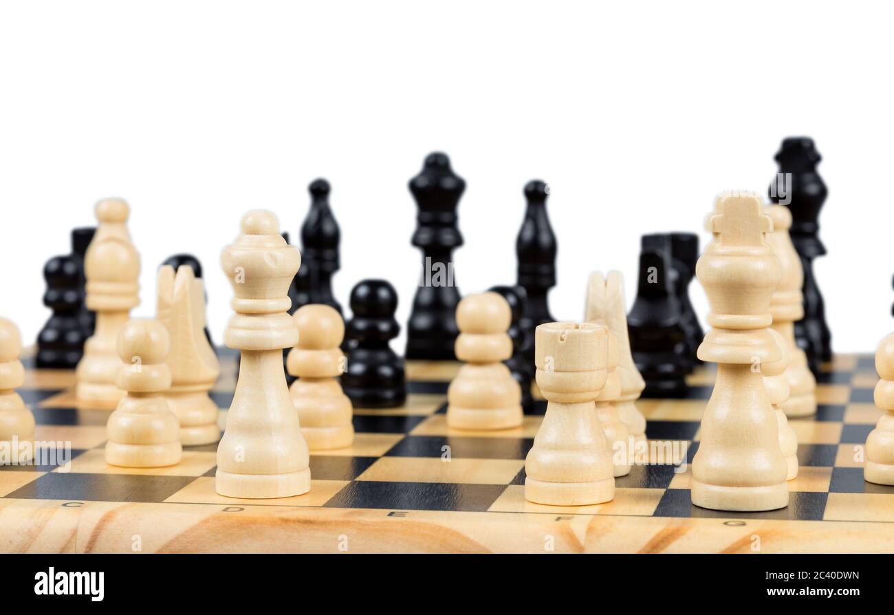 Chess board with pieces isolated Stock Photo - Alamy
