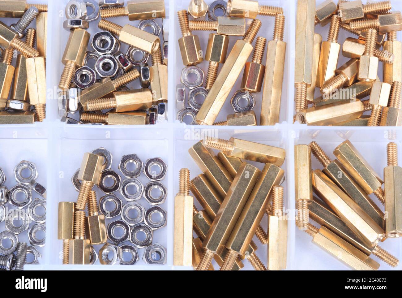 Brass Standoff Spacer Male and Female set in plastic container Stock ...