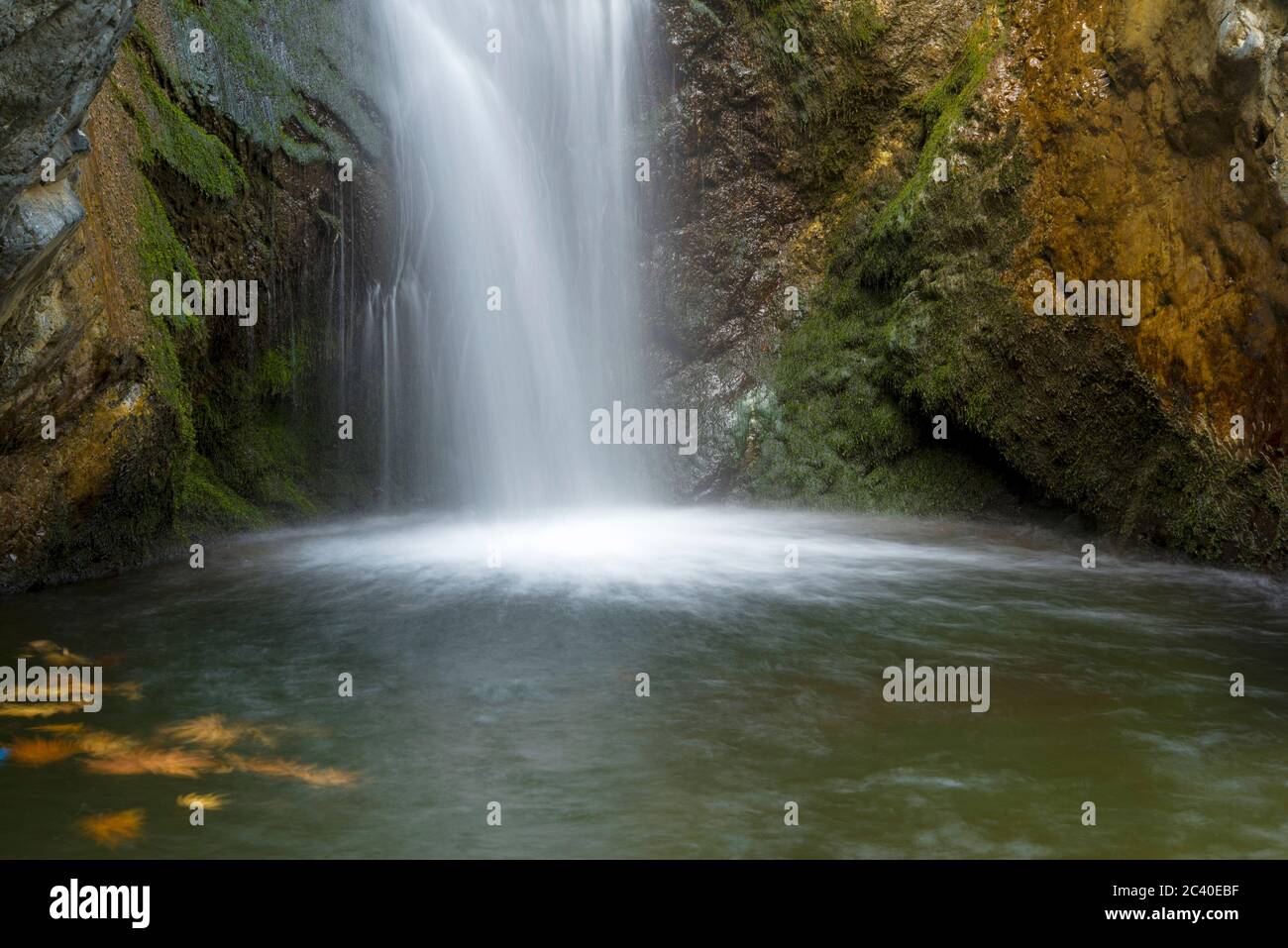 a view of a small waterfall in troodos mountains in cyprus. The ...
