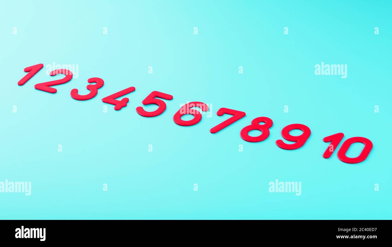 Red numbers on a blue background in a row from one to ten Stock Photo ...