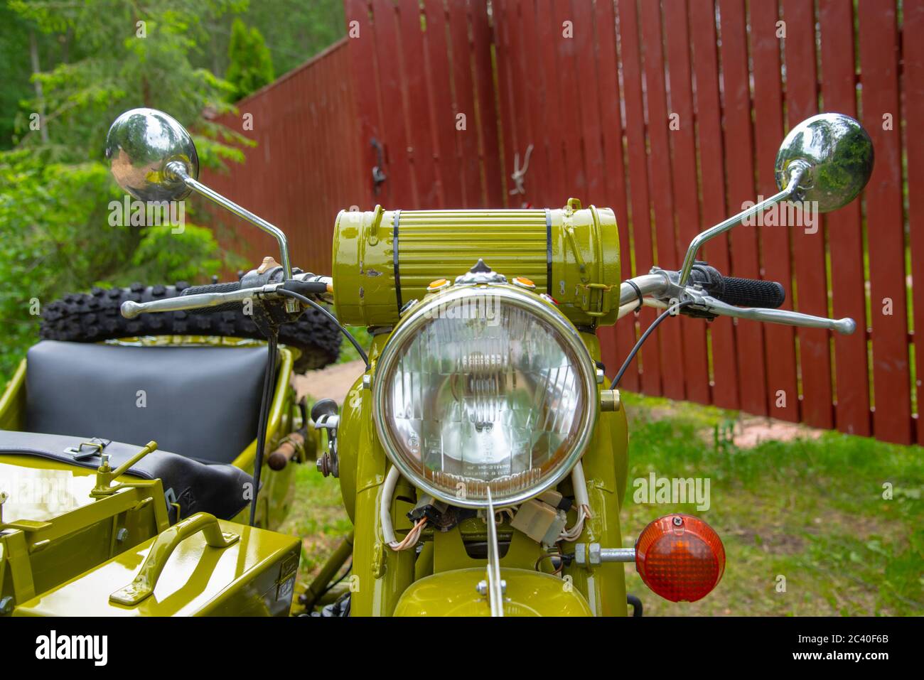 Front part, steering wheel and mirrors, retro motorcycle Stock Photo ...