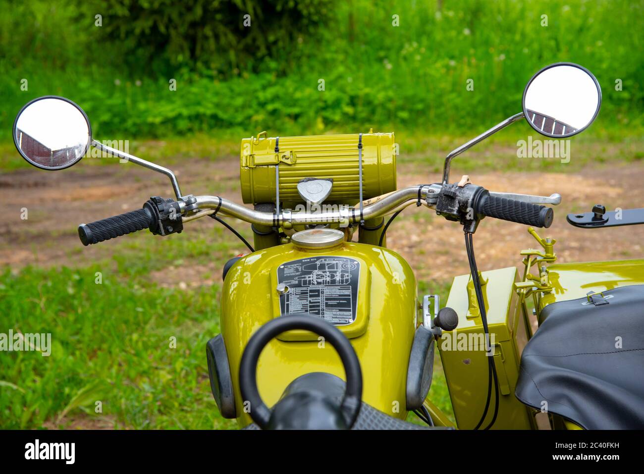 Front part, steering wheel and mirrors, retro motorcycle Stock Photo ...