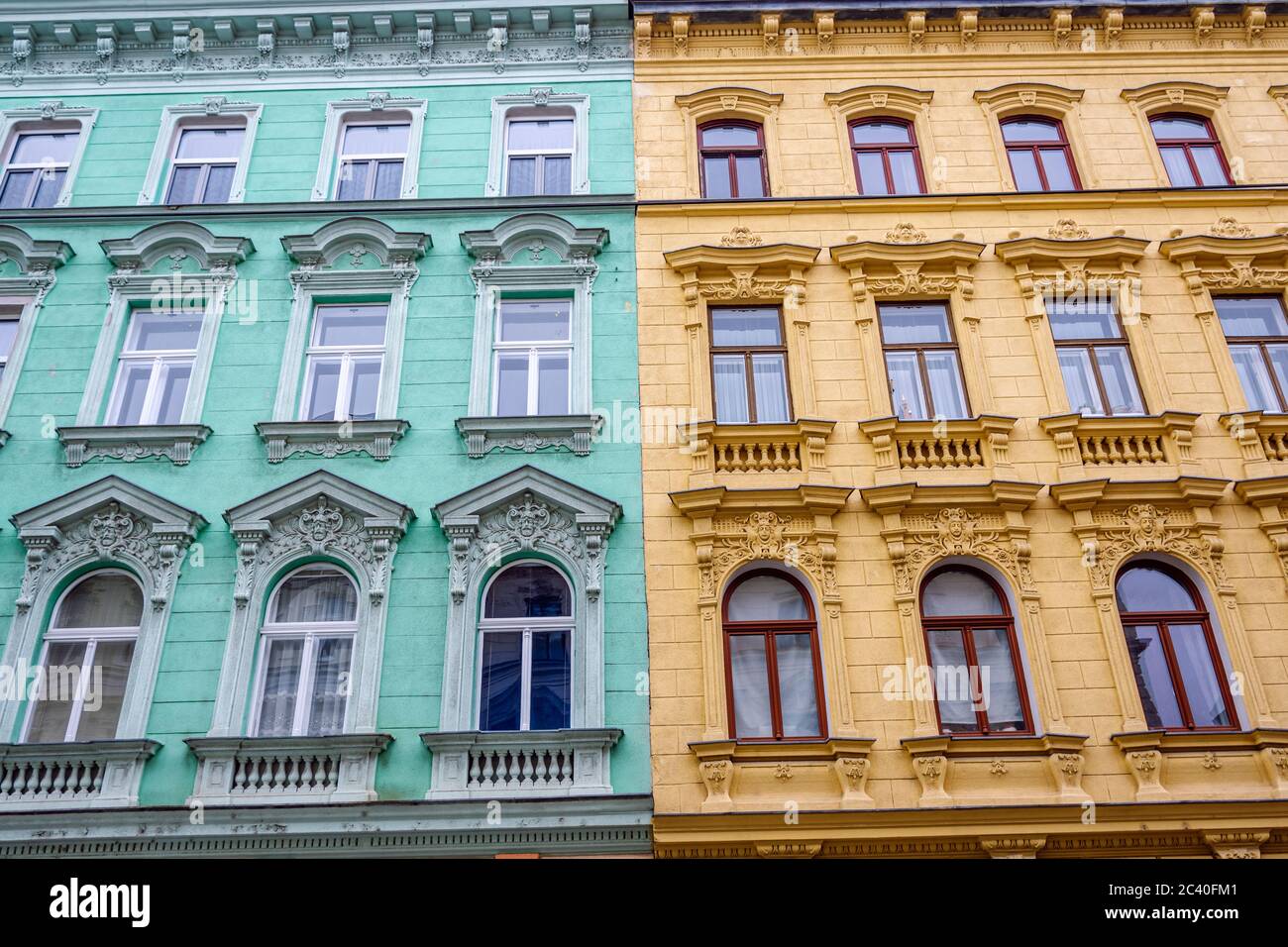 Vienna Architecture. Renovated colored facade of an old apartment ...