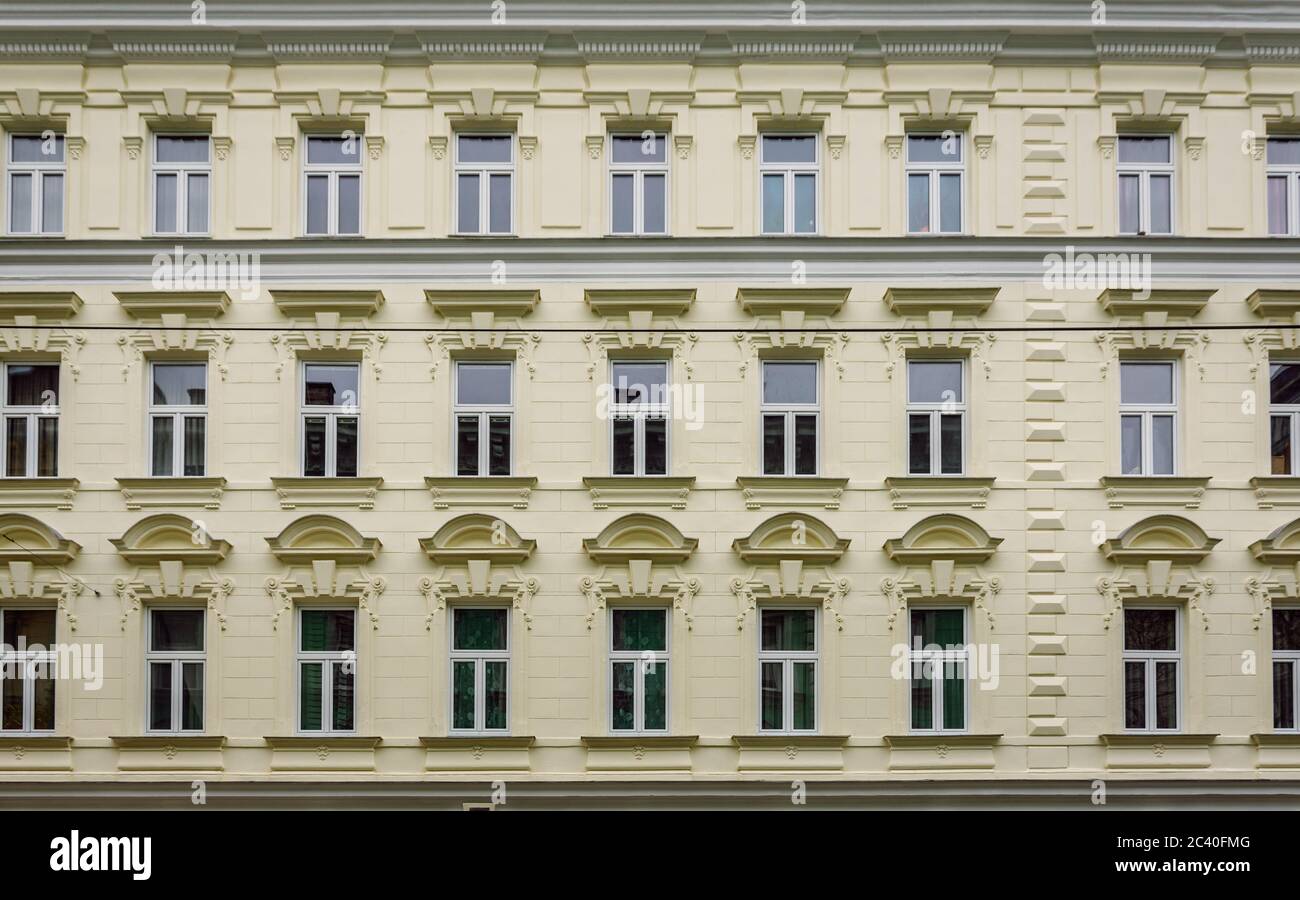 Front view of a residential building with typical Vienna architecture ...