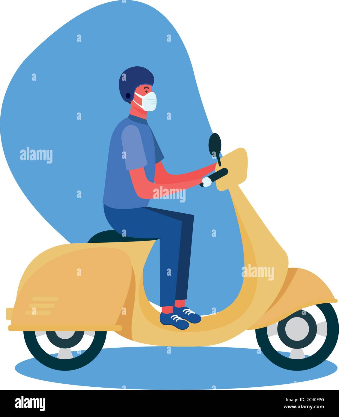 Man with mask on motorcycle design of medical care and covid 19 virus ...