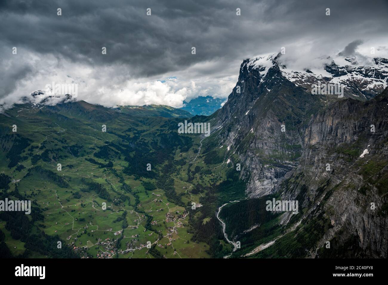 aerial view of Grosse Scheidegg and Wetterhorn seen from the Helicopter ...